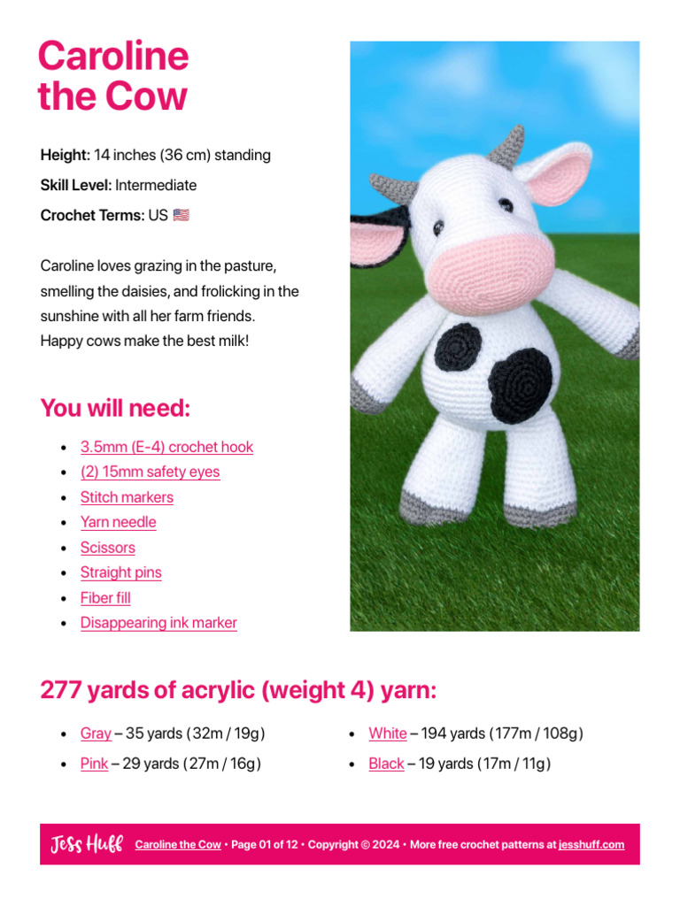 Caroline The Cow - Jess Huff | PDF | Crochet | Yarn