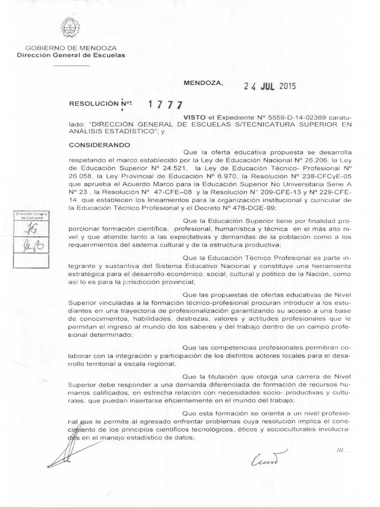 Res. #1777-DGE-15 Tec. Sup. en Estadística Social | PDF | Estadísticas ...