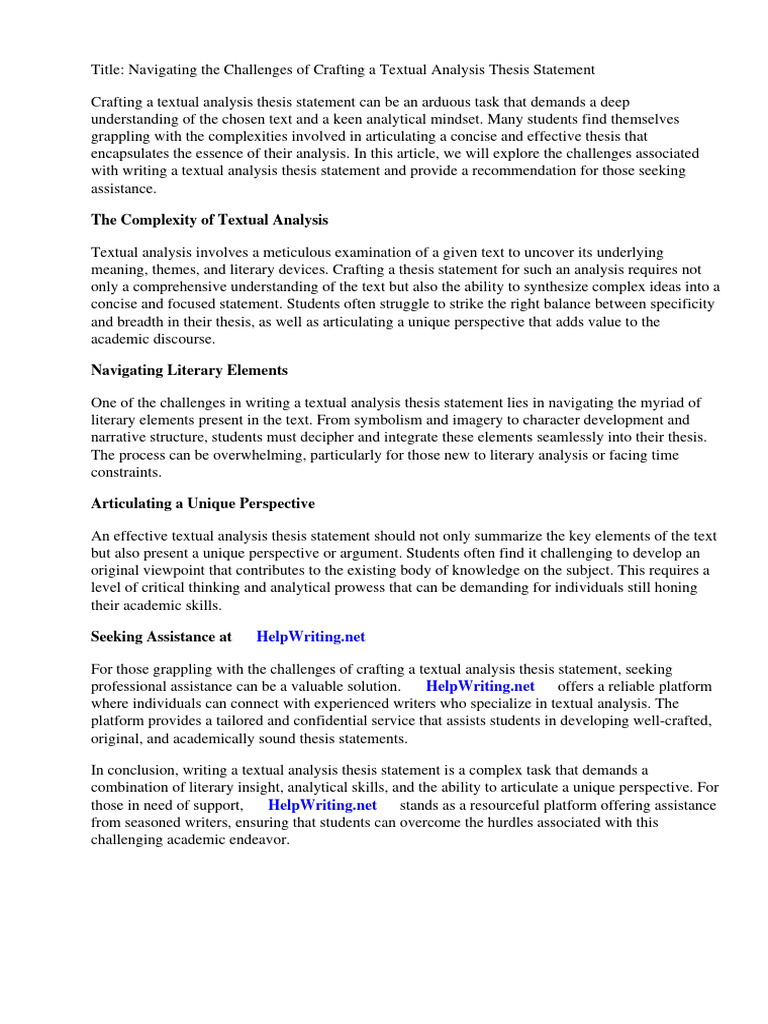 How To Write A Textual Analysis Thesis Statement | PDF | Essays | Thesis