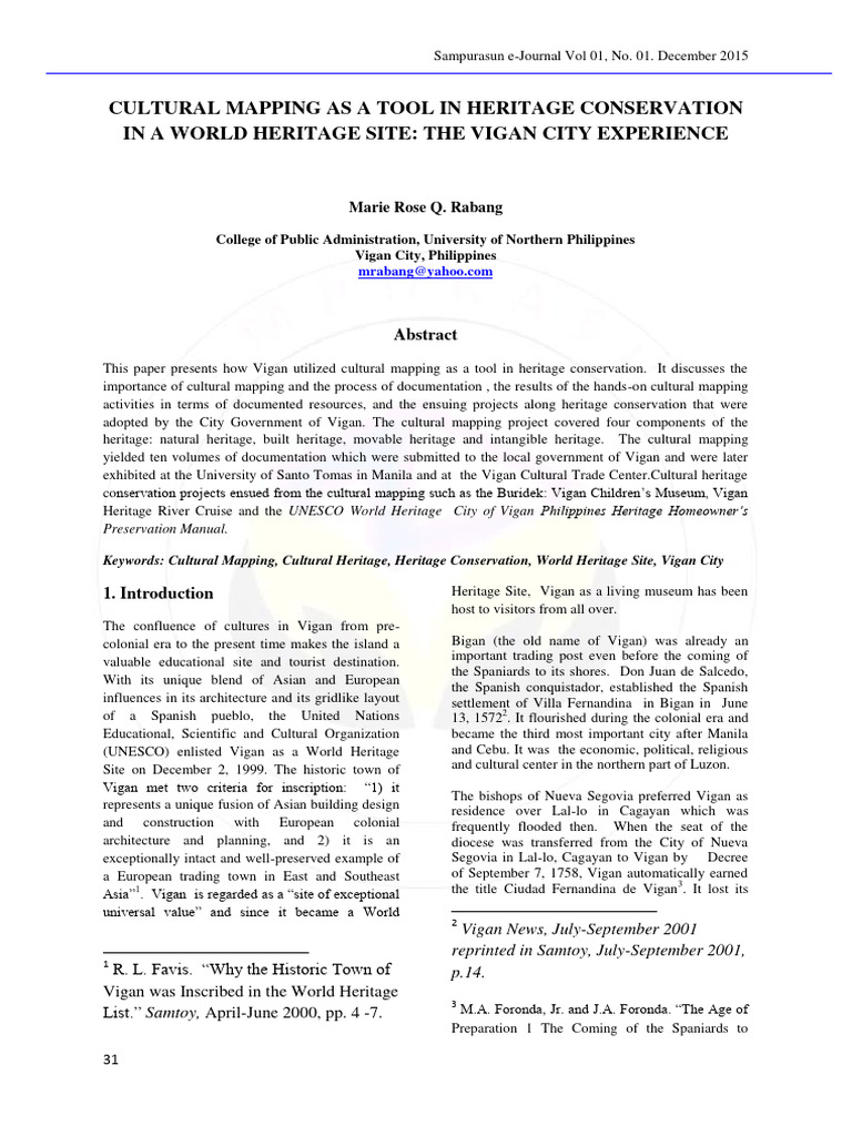 Cultural Mapping As A Tool in Heritage Conservation in A World Heritage ...