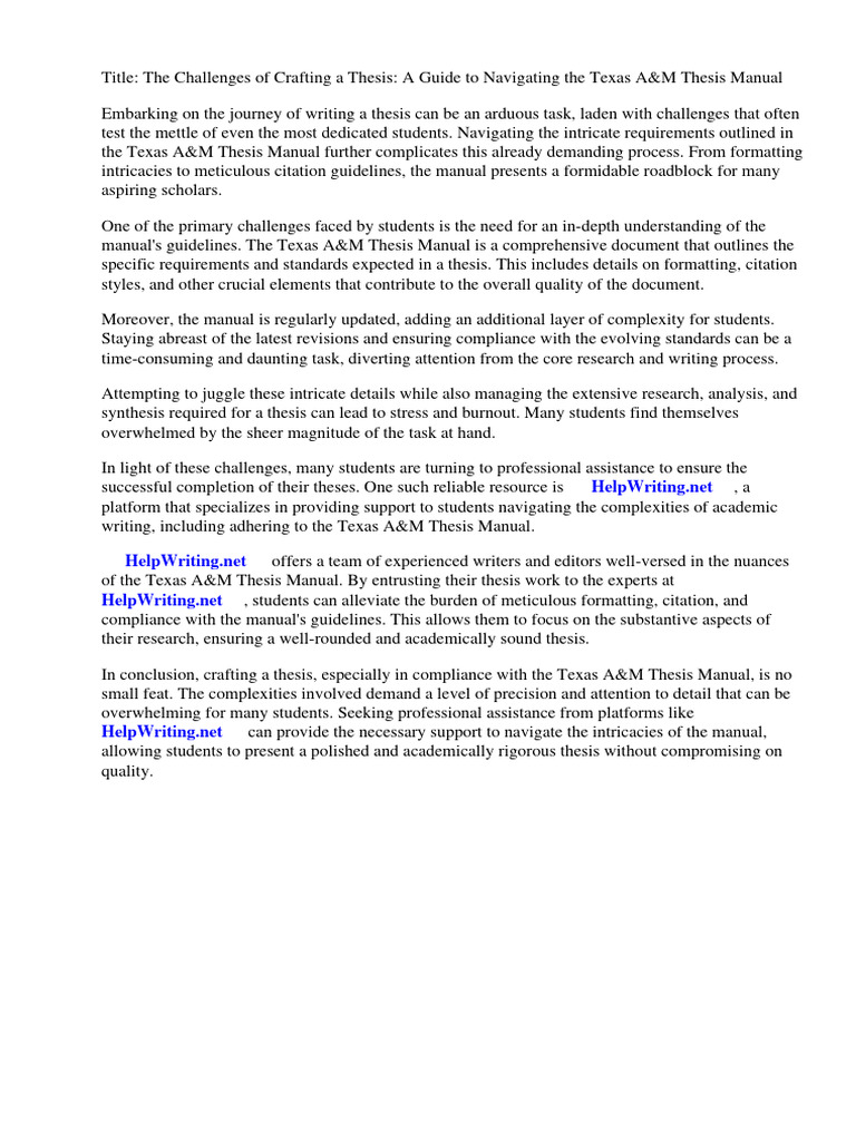 Texas A M Thesis Manual | PDF