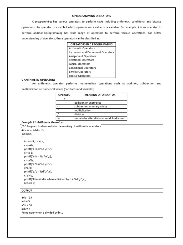 C Programming Operators | PDF C Programming Operators | PDF