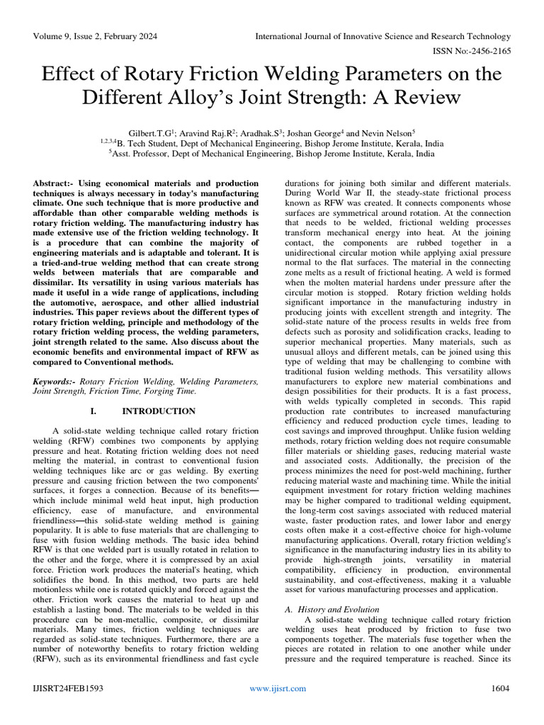 Effect of Rotary Friction Welding Parameters On The Different Alloy's ... Effect of Rotary Friction Welding Parameters On The Different Alloy's ...