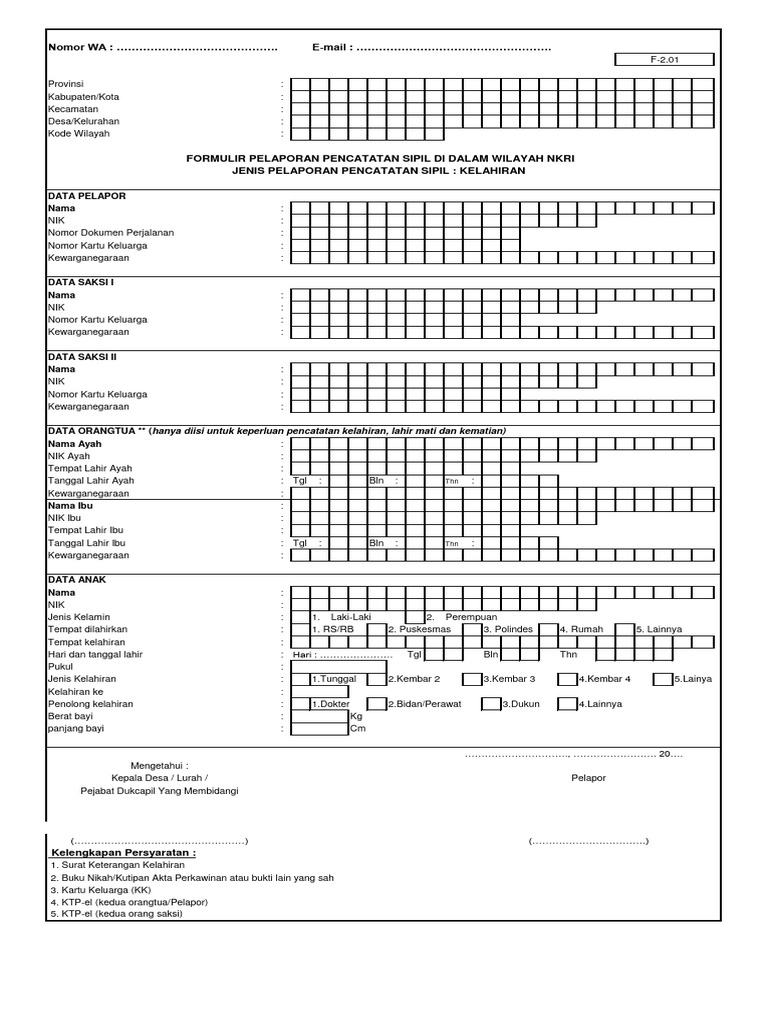 Formulir Akta Kelahiran | PDF
