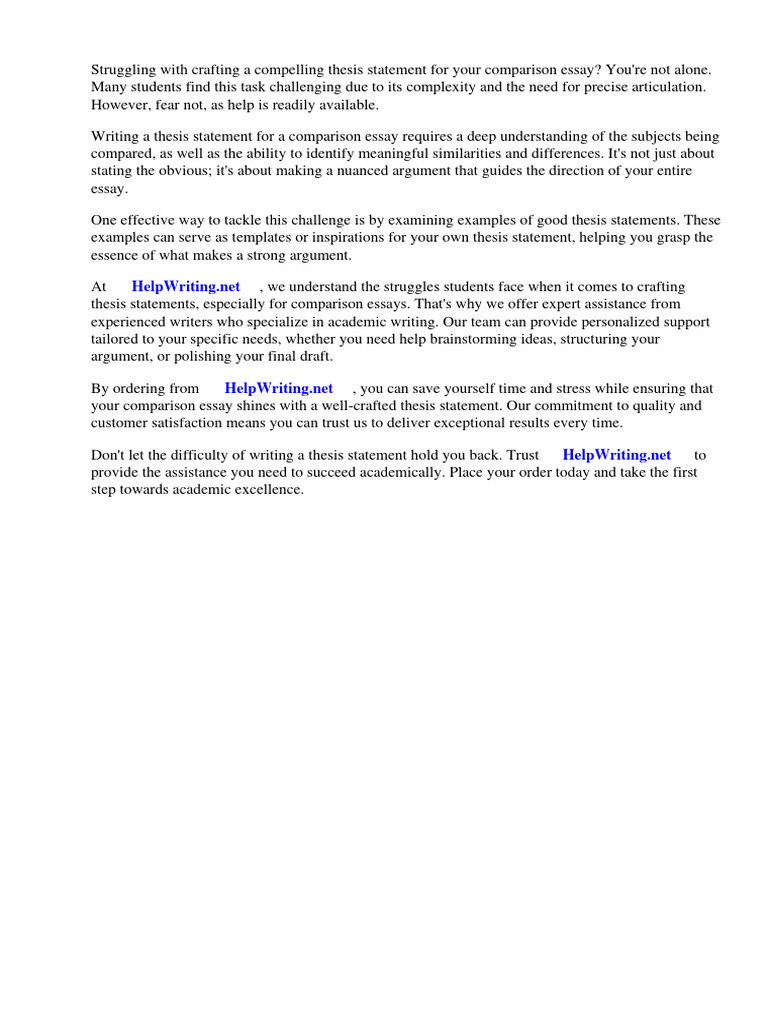 Examples of Good Thesis Statements For Comparison Essays | PDF | Essays ...