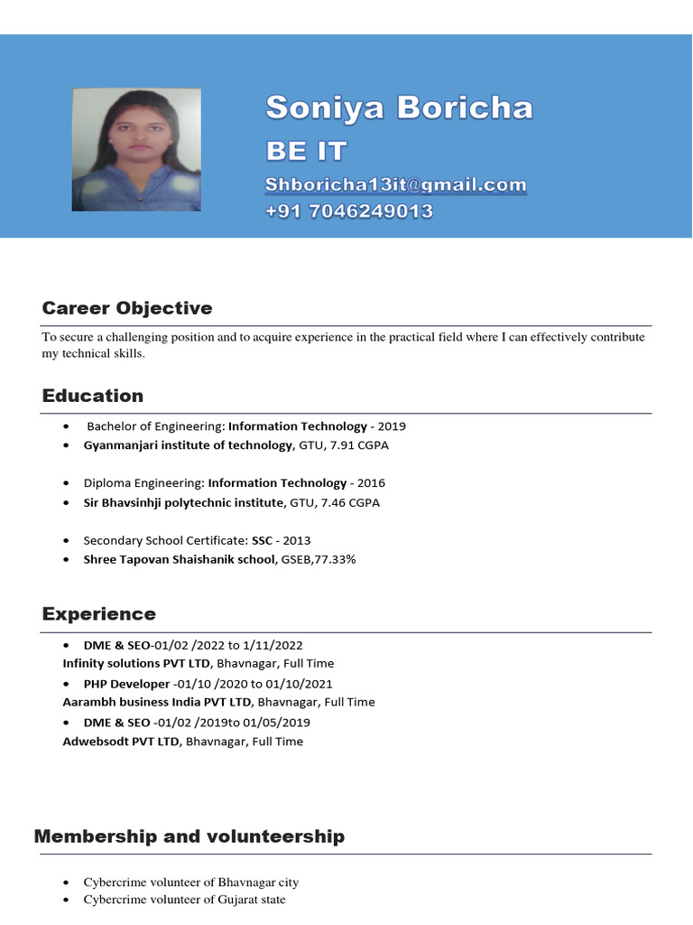 Soniya Boricha - Resume - Apna | PDF | Career & Growth | Social Science