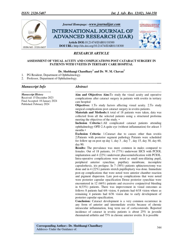 Assessment of Visual Acuity and Complications Post Cataract Surgery in ...