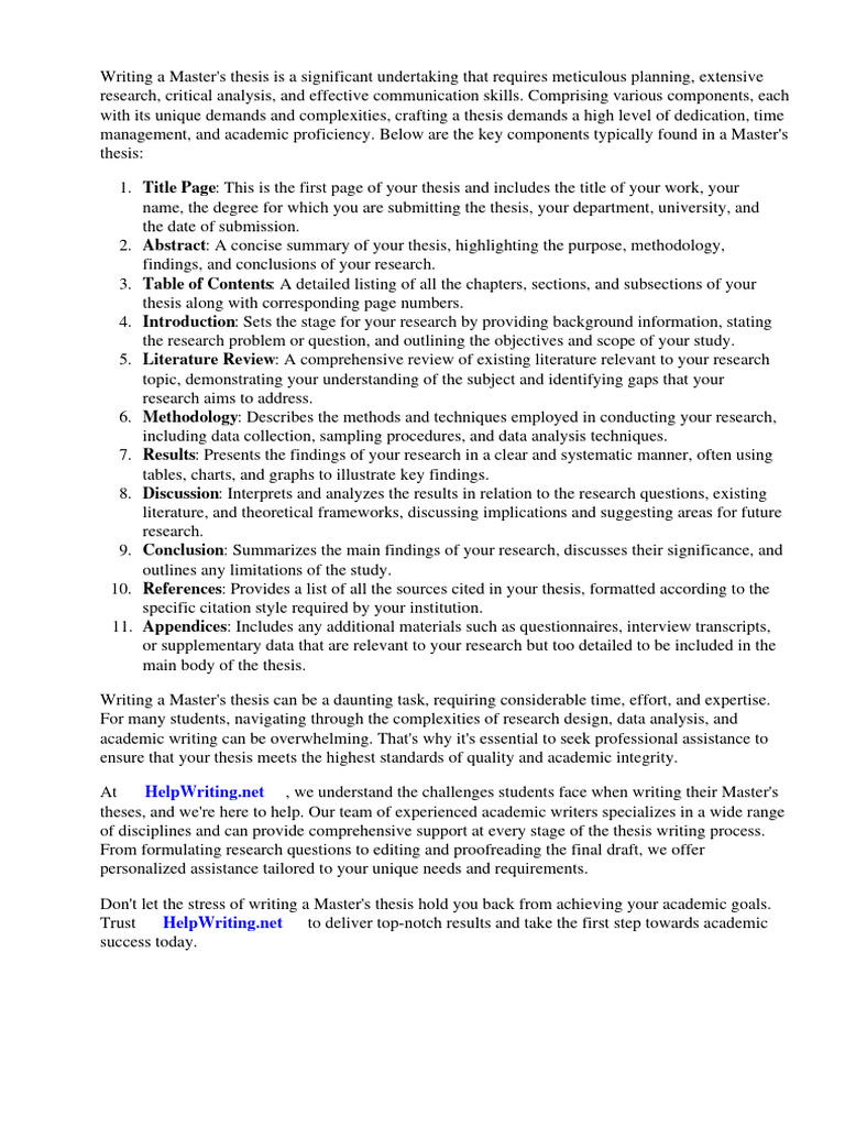 Masters Thesis Components | PDF | Thesis | Methodology