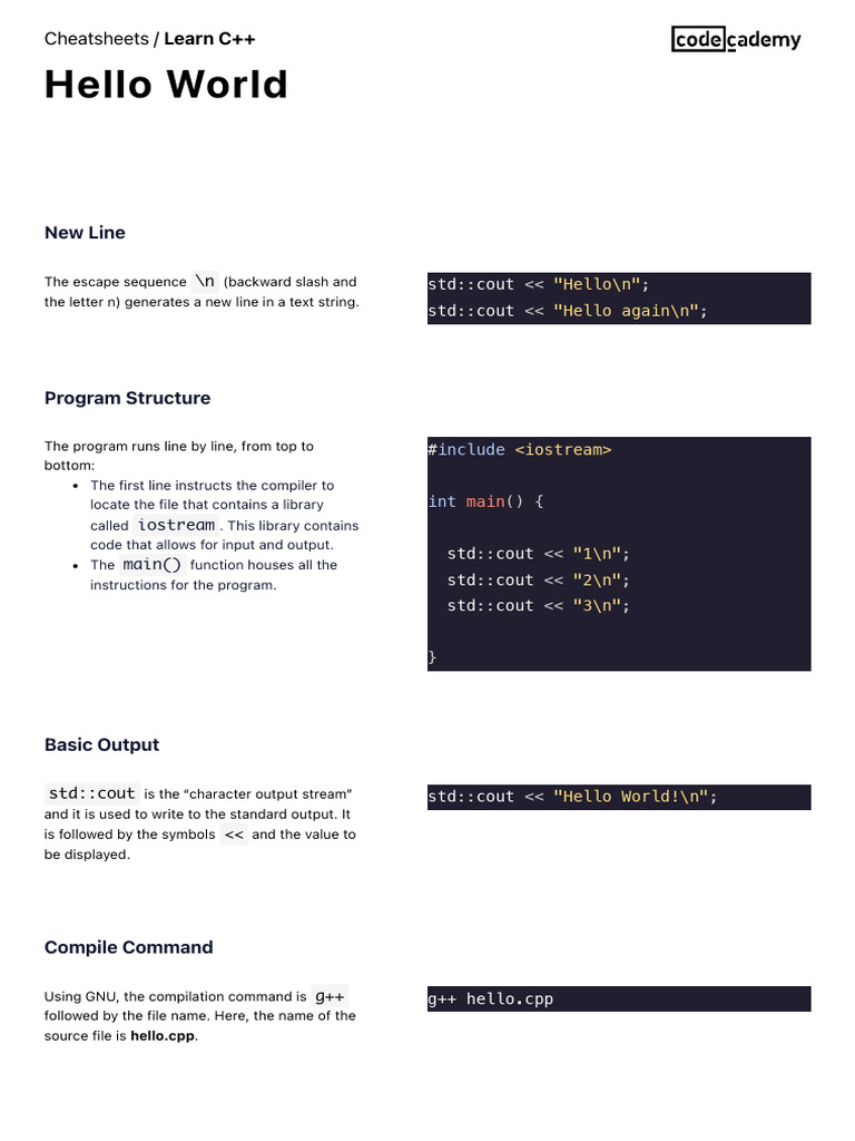 Hello World Cheatsheet Codecademy Pdf