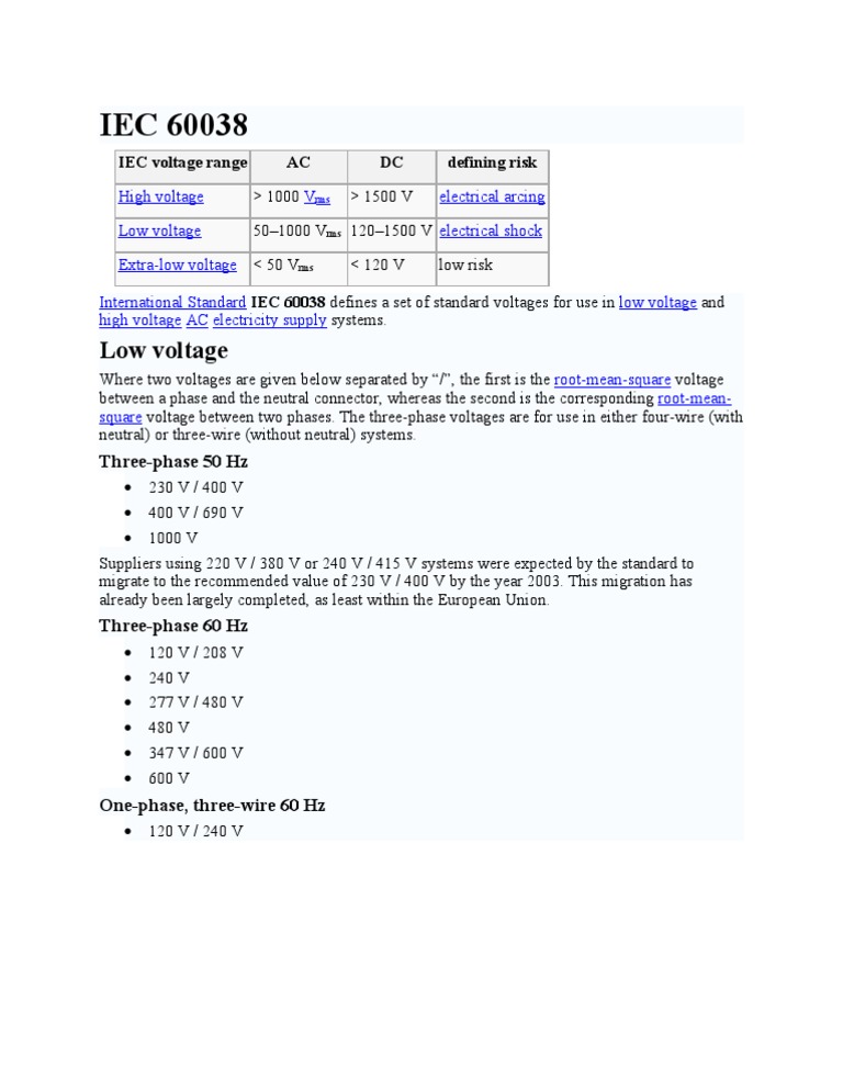 IEC 60038 Voltage Classifications | PDF | Alternating Current | Power ...