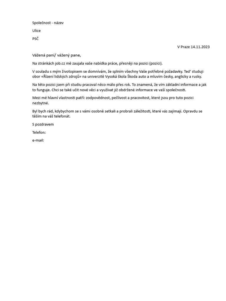 Motivační Dopis | PDF