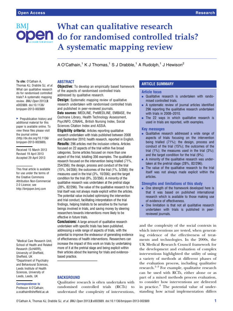 What Can Qualitative Research Do For RCTs - A Systematic Mapping Review | PDF | Randomized ...