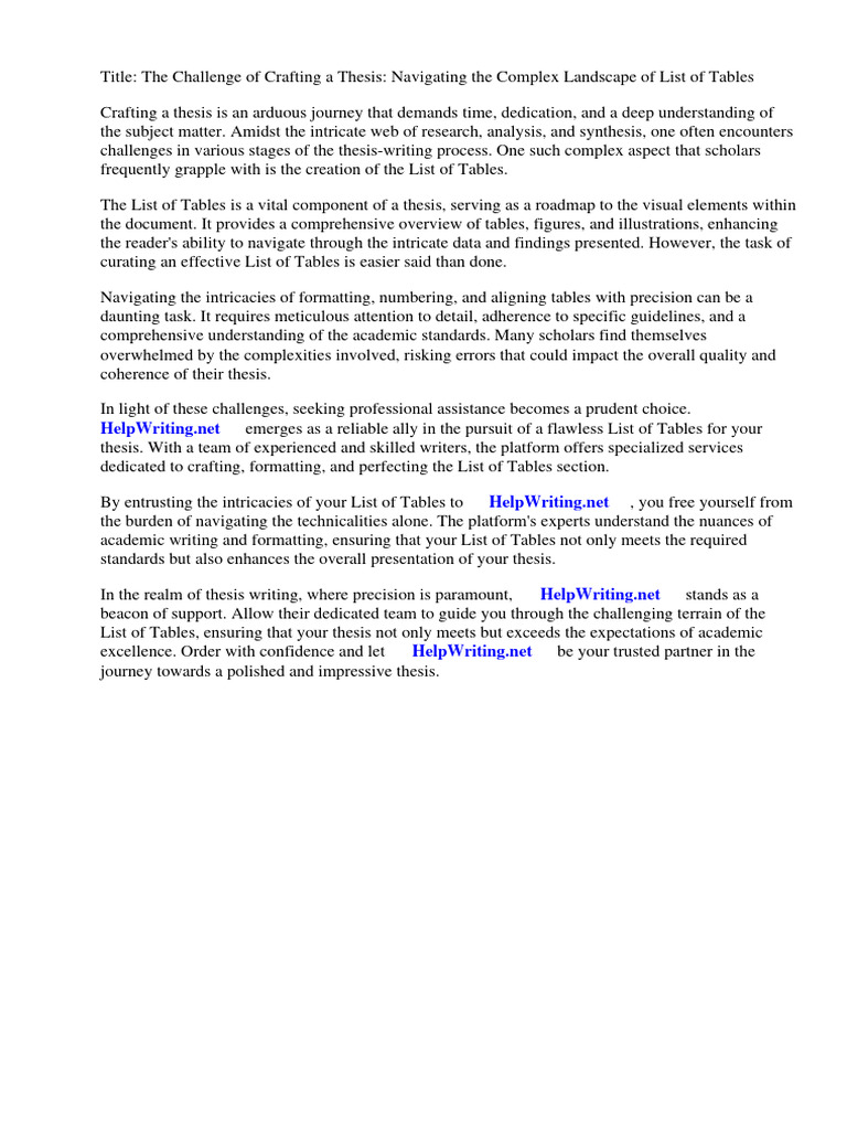 List of Tables in Thesis Definition | PDF | Thesis | Academic Publishing