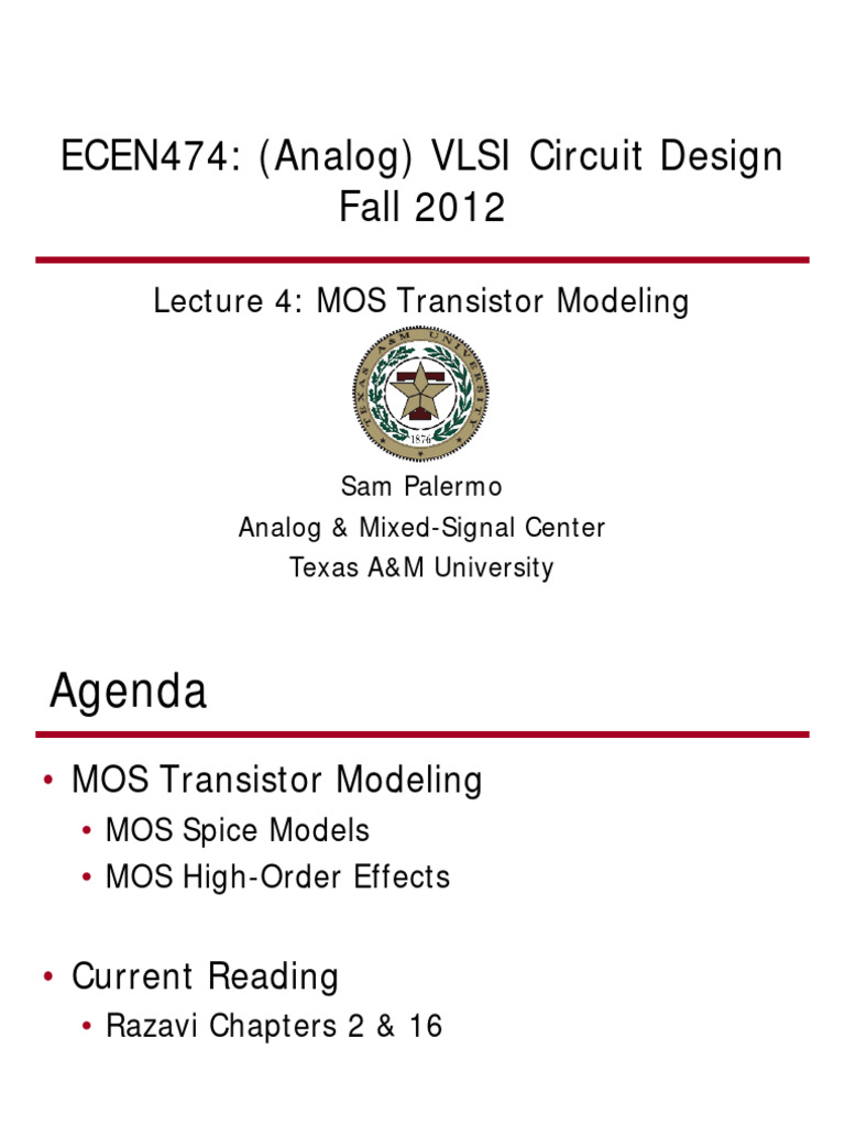 Lecture04 Ee474 Mos Models3 | PDF | Mosfet | Field Effect Transistor
