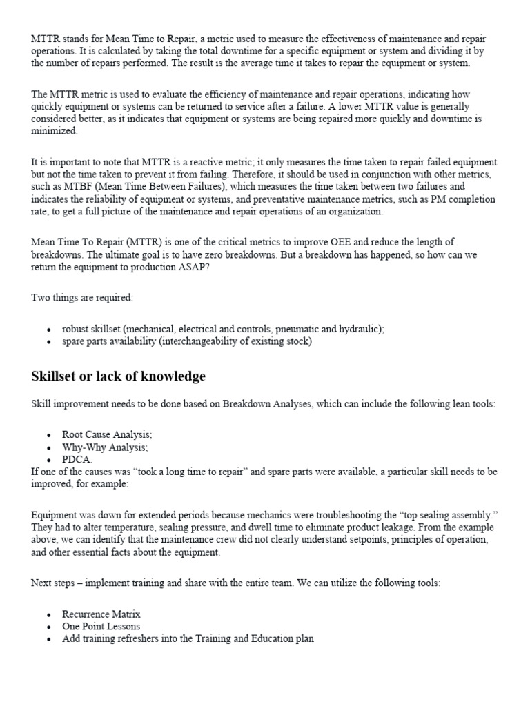 What Is MTTR, and How To Reduce It | PDF | Engineering | Production And ...
