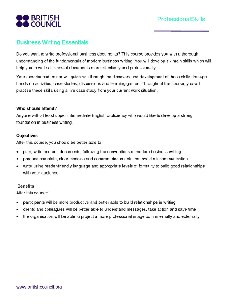 Business Writing Essentials Course Outline | Download Free PDF ...