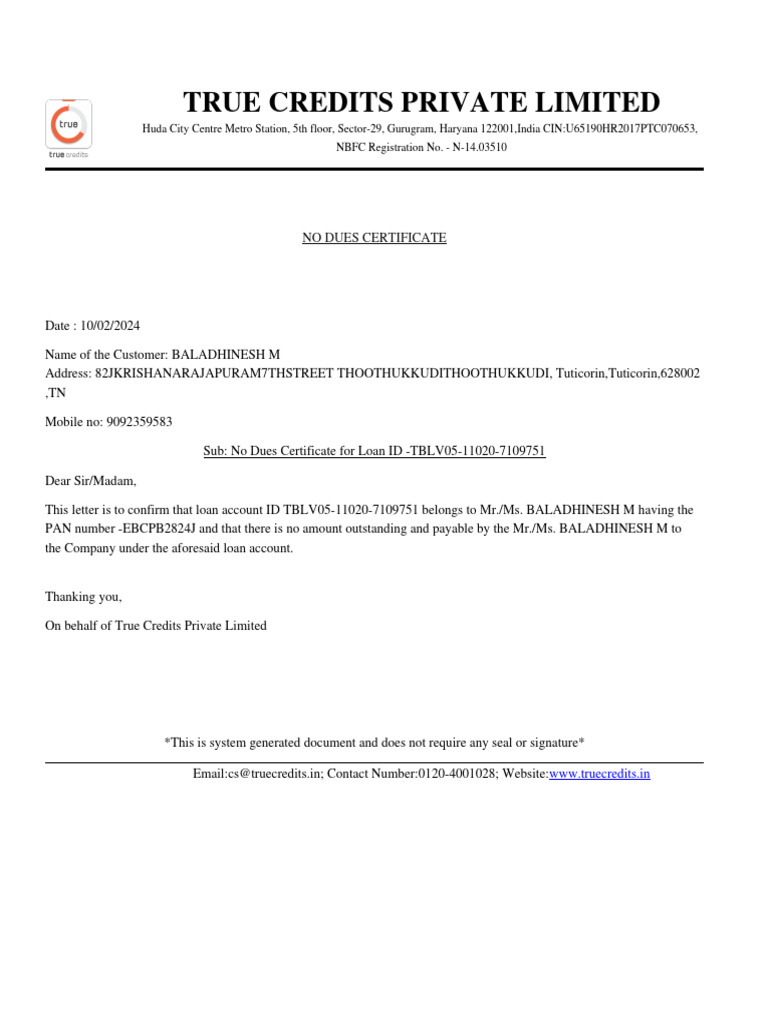 True Credits Private Limited | PDF