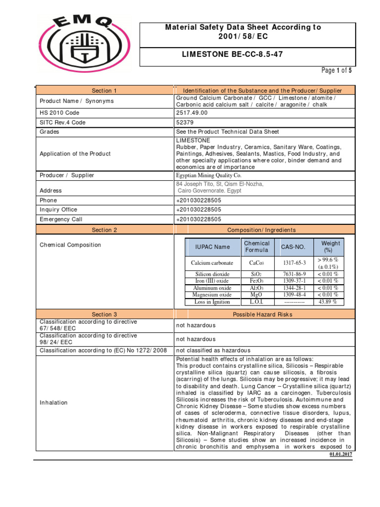 Limestone MSDS | PDF