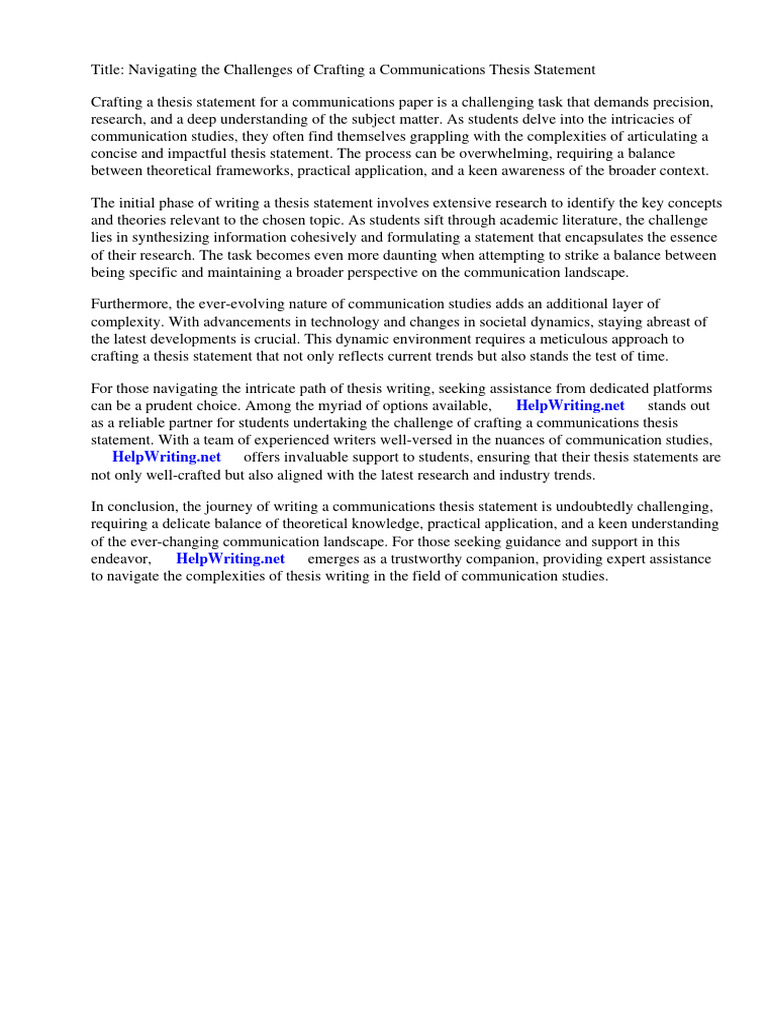 Communications Thesis Statement | PDF | Essays | Communication