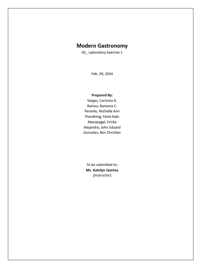 03 - Laboratory Exercise 1 - GASTRO | PDF | Cooking | Food And Drink ...