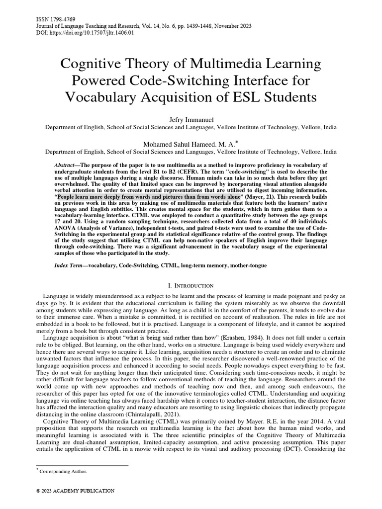 Cognitive Theory of Multimedia Learning Powered Code-Switching ... Cognitive Theory of Multimedia Learning Powered Code-Switching ...