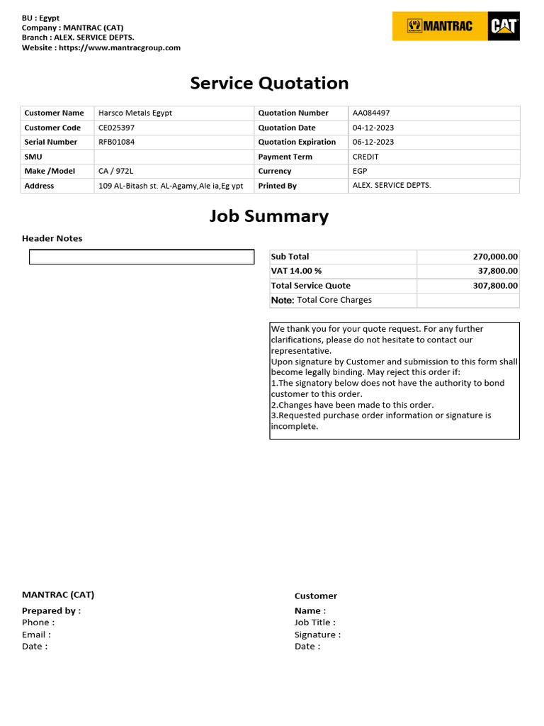 Harsco Metals Egypt Service Quotation | PDF | Interest | Legal Liability