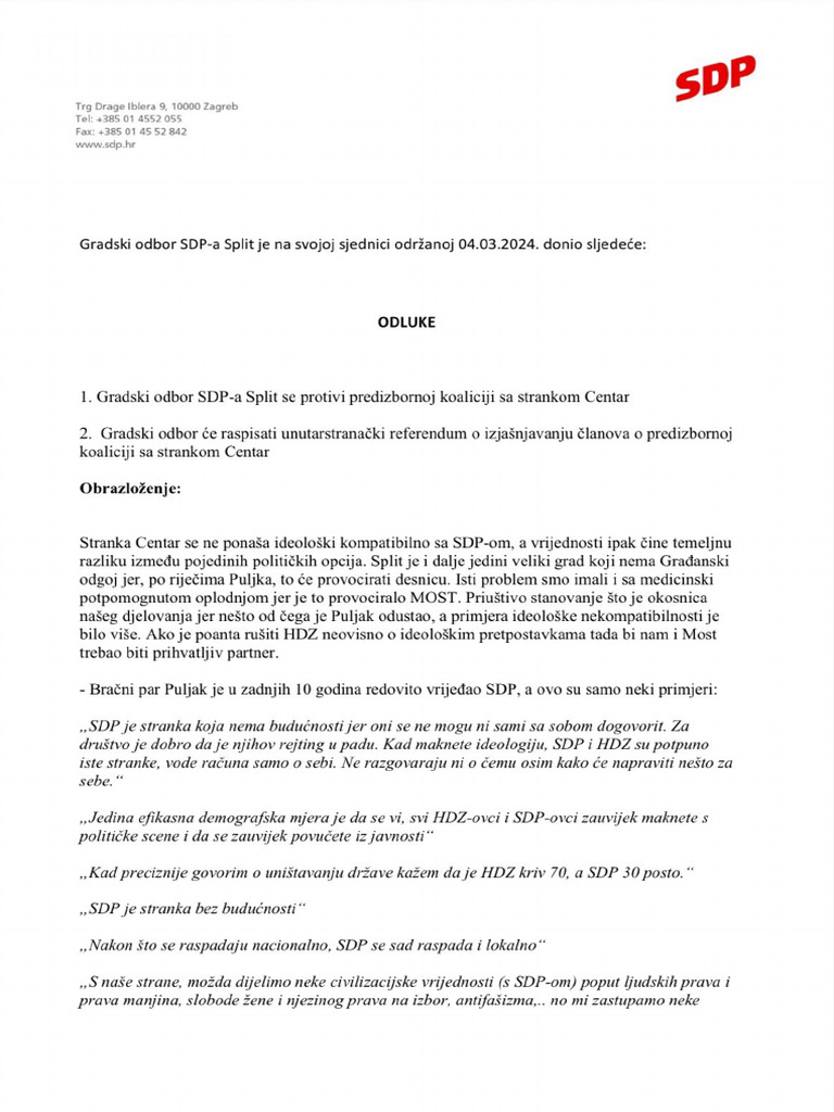 SDP o Koaliranju | PDF