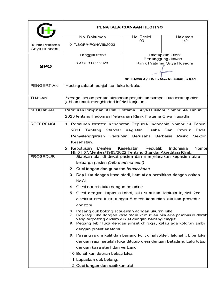 Sop Hecting | PDF | Sains & Matematika | Kesehatan Holistik
