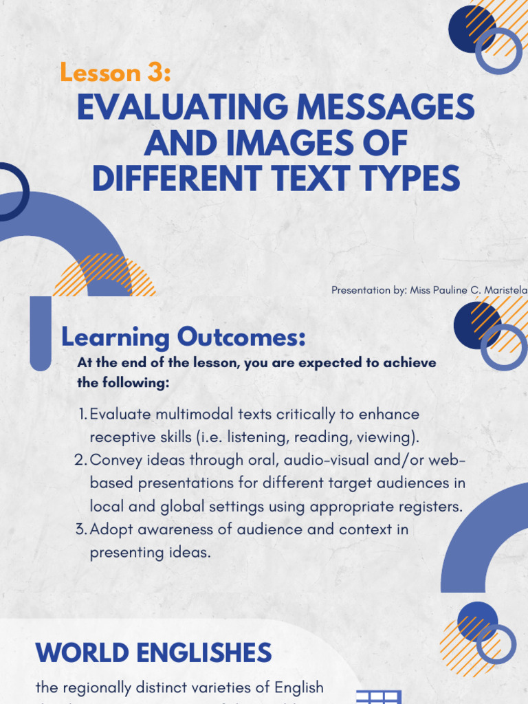 Lesson 3 Evaluating Messages and Images of Different Text Types | PDF | Human Communication ...