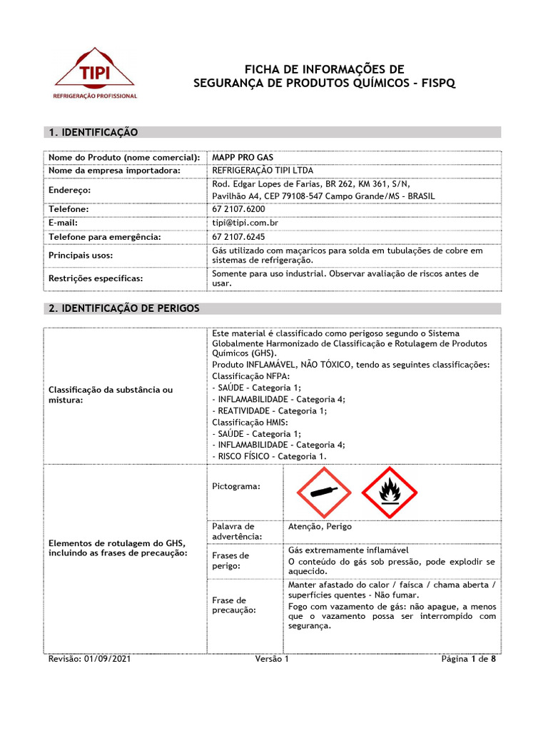 Microsoft Word - Fispq Mapp PRO Gas - Rev. 2021 | PDF | Gases | Química