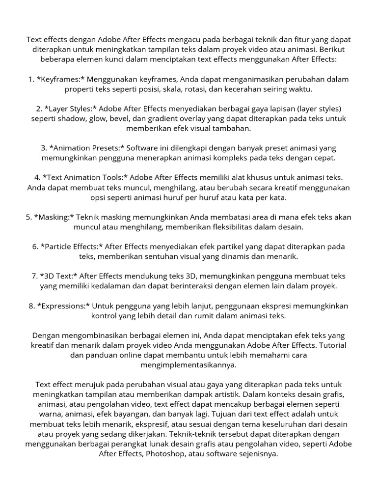 Efek Teks Kreatif di After Effects | PDF