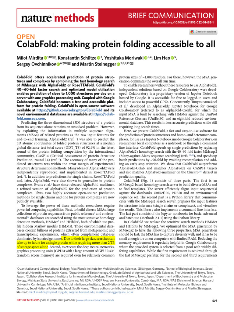 ColabFold: Fast Protein Structure Prediction | PDF | Computers