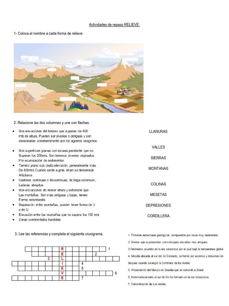 Actividades de Repaso sobre el Relieve | PDF