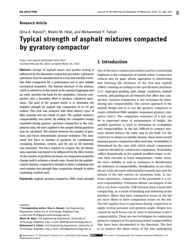 Asphalt Mix Strength via Gyratory Compaction | PDF | Fly Ash | Stress ...