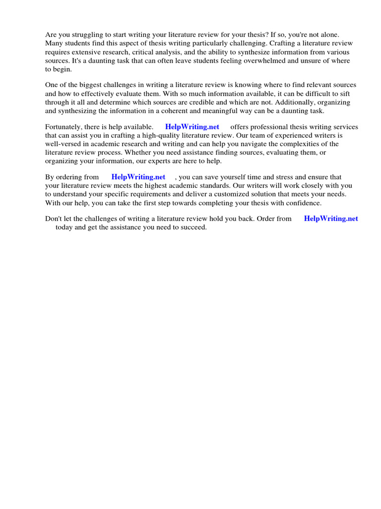 How To Start Writing Literature Review For Thesis | PDF