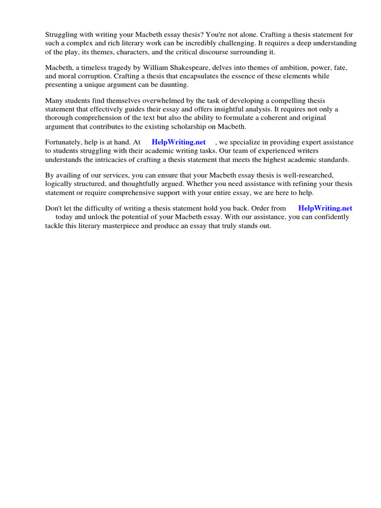 Macbeth Essay Thesis | PDF | Macbeth