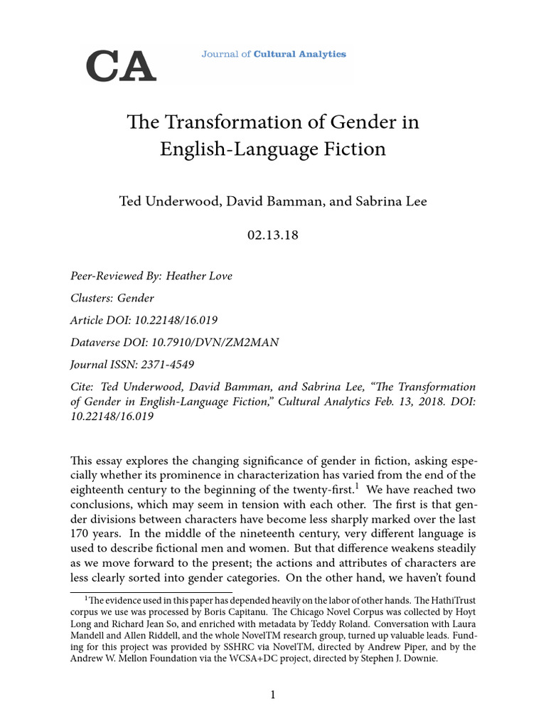 The Transformation of Gender in English Language Fiction | PDF | Gender ...