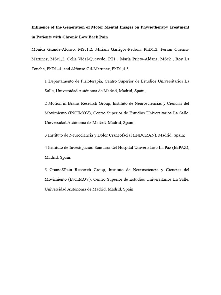 Influence of The Generation of Motor Mental Images On Physiotherapy ... Influence of The Generation of Motor Mental Images On Physiotherapy ...