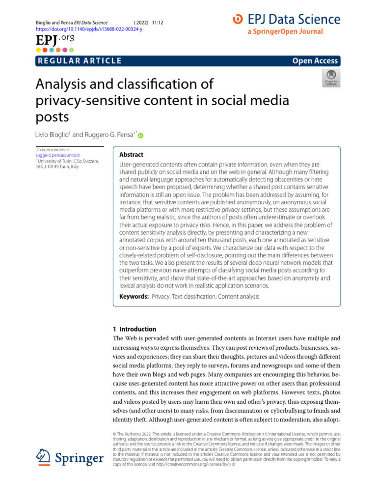 Analysis and Classification of Privacy-Sensitive Content in Social ...