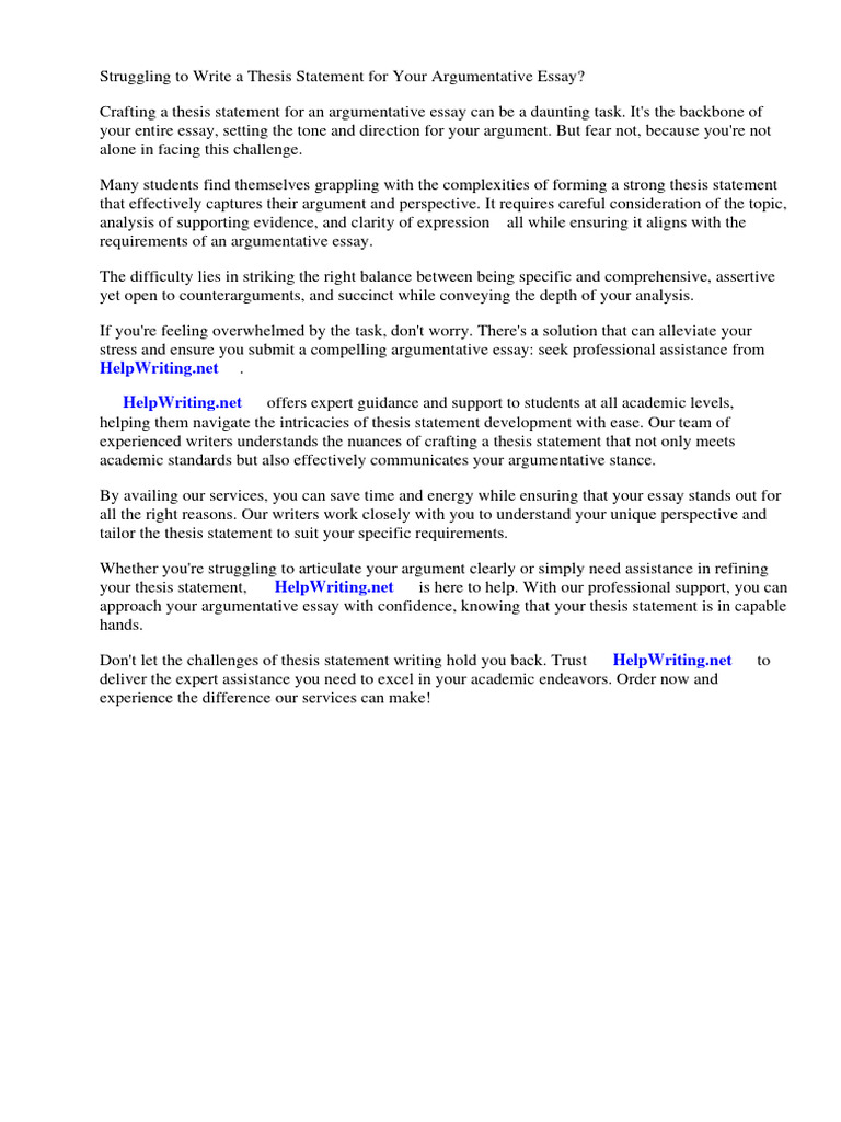Writing A Thesis Statement For Argumentative Essay | PDF | Essays | Thesis