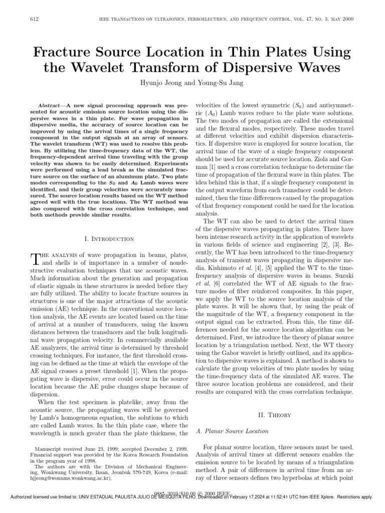 Fracture Source Location in Thin Plates Using The Wavelet Transform of ...