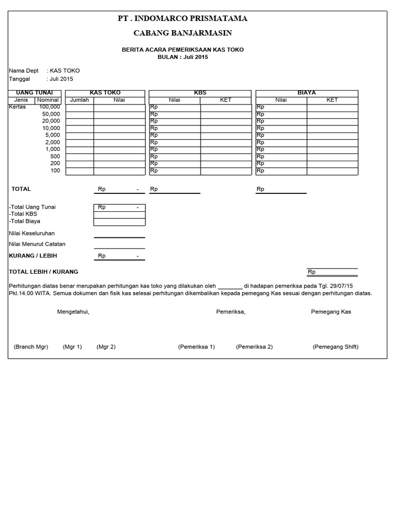 Form Audit Kas Toko | PDF