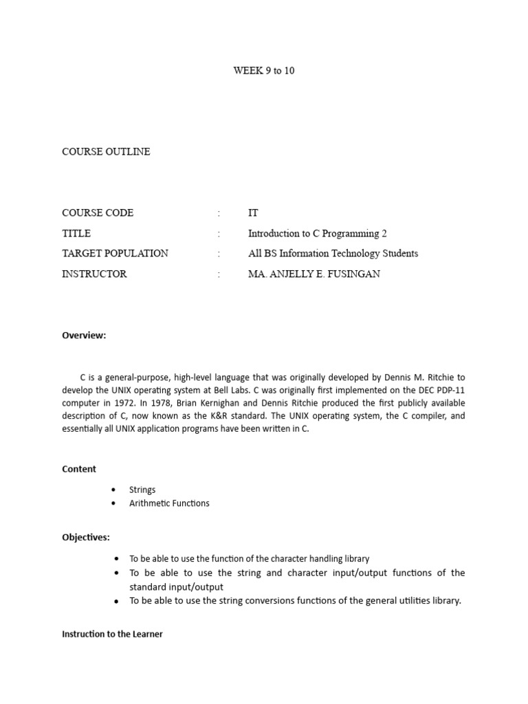 C Programming: Strings & Arithmetic Functions | PDF | String (Computer Science) | C (Programming ...
