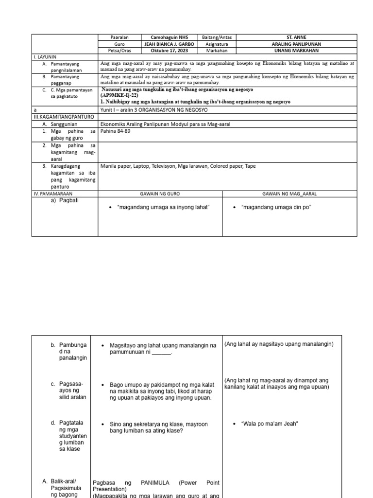 Daily Lesson Plan | PDF