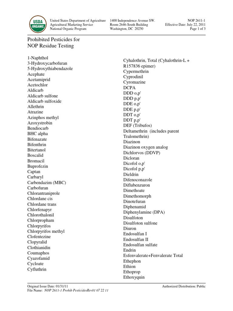 Nop 2611 1 Prohibitedpesticidesfornopresiduetesting Pdf Toxicants
