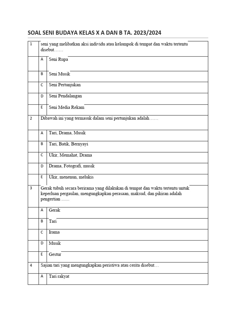 Template Soal Seni Budaya Kls X | PDF | Seni | Puisi
