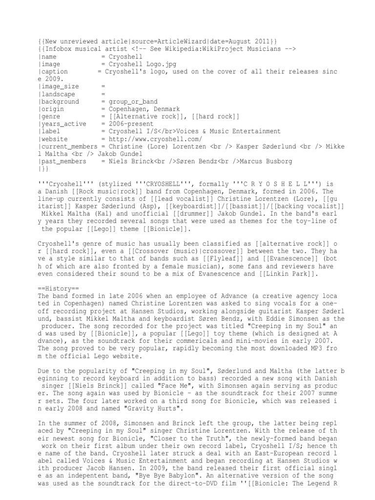 Danish rock band Cryoshell profile | PDF | Hard Rock | Entertainment