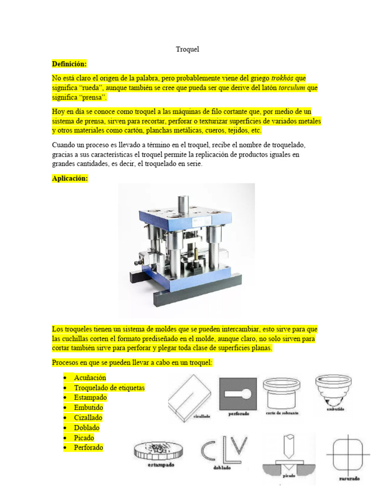 Troquel - Investigacion | PDF | Procesos industriales | Sector secundario de la economía