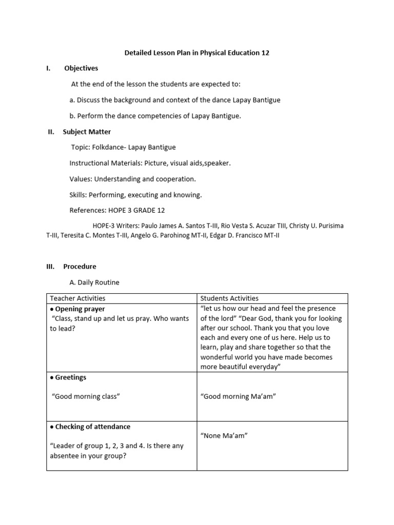 Detailed Lesson Plan in Physical Education 10 | PDF | Lesson Plan