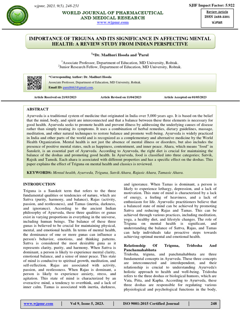 1. Importance of Triguna and Its Significance in Affecting Mental | PDF ...